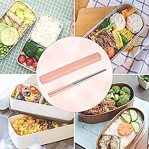 Molizummy 1Pair Portable Chopsticks with Pull Design Case, Reusable Metal Stainless Steel Chopstick with Wheat Straw Handle for School, Home, Office, Outdoor, Bento Box Use, Dishwasher Safe (Pink)