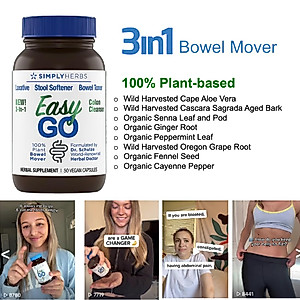 Dr. Schulze's Easy GO Bowel Mover - Formulated Gentle Laxative, Colon Toner & Stool Softener | 100% Plant Natural Bowel Cleanse - Promotes Regular & Complete Bowel Movements - 50 Count Vegan