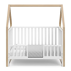 Storkcraft Orchard 5-in-1 Convertible Crib (White with Driftwood) – GREENGUARD Gold Certified, Canopy Style Baby Crib, Converts from Crib to Toddler Bed, Daybed and Full-Size Bed