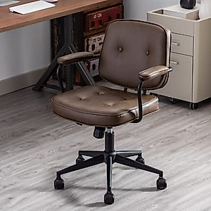 HEAH-YO Modern Home Office Desk Chair, Height-Adjustable Computer Desk Chair with Wheels and Arms, Swivel Task Chair with Back Support for Home Office, PU Brown