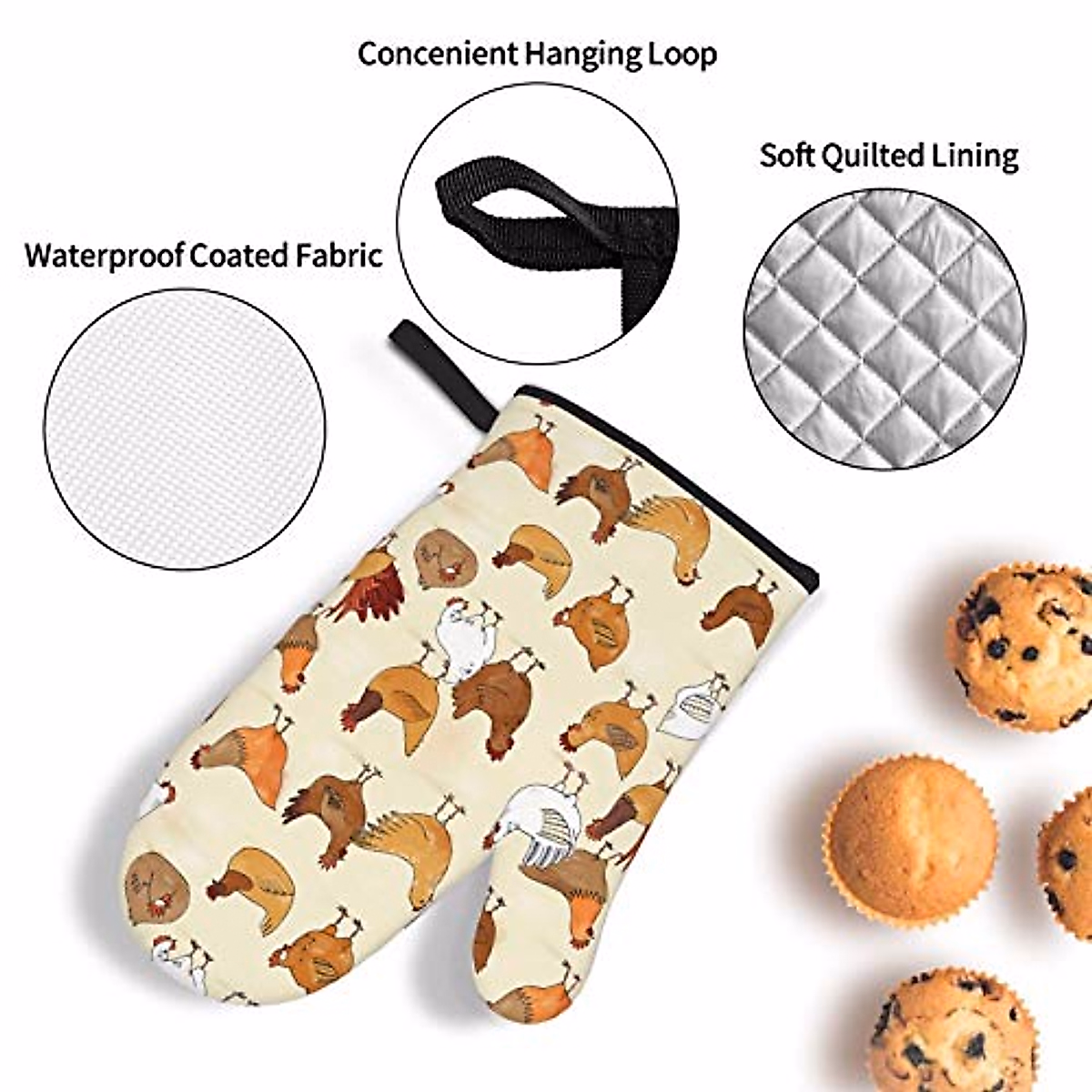 A Brood of Chickens Oven Mitts and Pot Holders Sets,Heat Resistant Non Slip Kitchen Gloves Hot Pads with Inner Cotton Layer for Cooking BBQ Baking Grilling