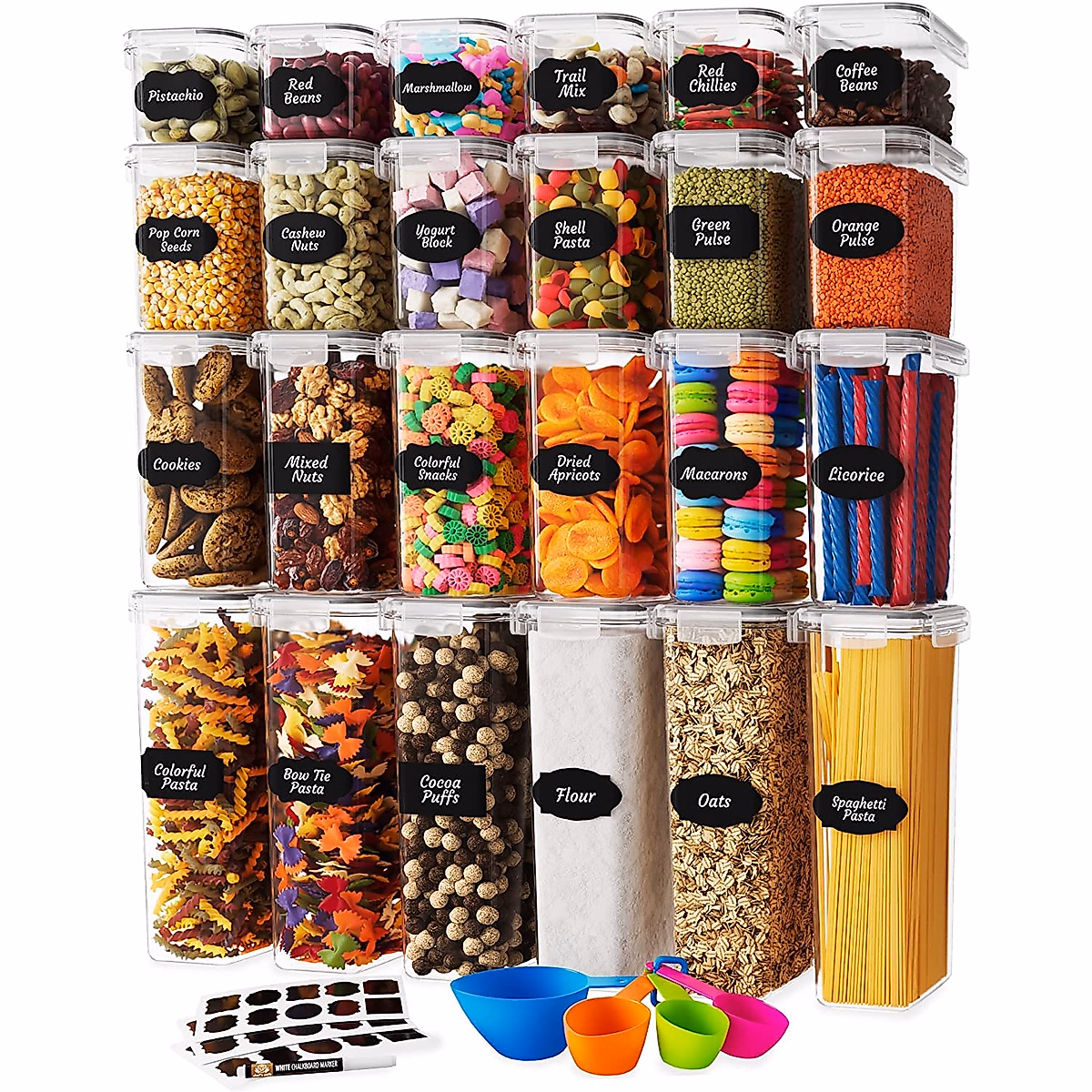 Chef's Path Airtight Food Storage Containers Set with Lids (24 Pack) for Kitchen and Pantry Organization - BPA Free Kitchen Canisters for Cereal, Rice, Flour & Oats - Free Marker and 24 Labels