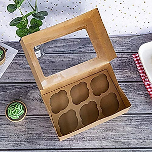 ONE MORE Cupcake Boxes with Inserts 6 Holders,9x6x3inch Large Brown Kraft Standard Bakery Boxes with Window Food Grade Cake Carrier Container for Muffins Gift Treat Box Bulk,Pack of 15