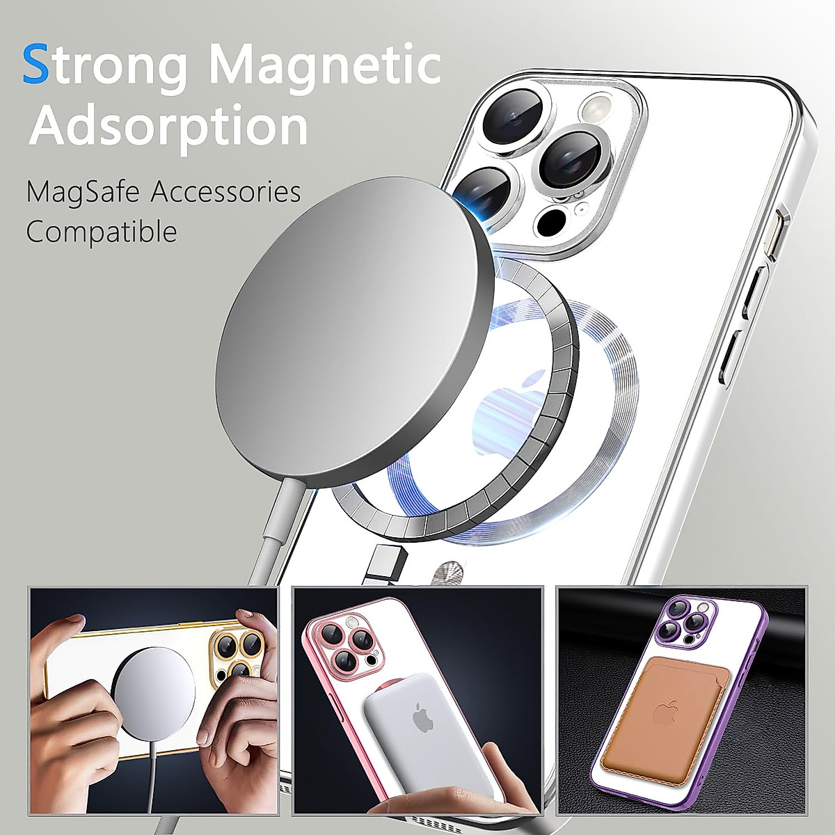 Misscase Compatible with iPhone 14 Pro Max Case with Camera Lens Protector,Full Protection Clear Magnetic Case Compatible with MagSafe Anti-Scratch Case Cover for iPhone 14 Pro Max Silver