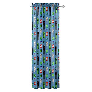 Jay Franco Kids Window Drapes - 4 Piece Curtain Set Includes 2 Tiebacks, Beautiful Bedding Room Décor and Easy Set Up, Blue - Minecraft, 63 Inch