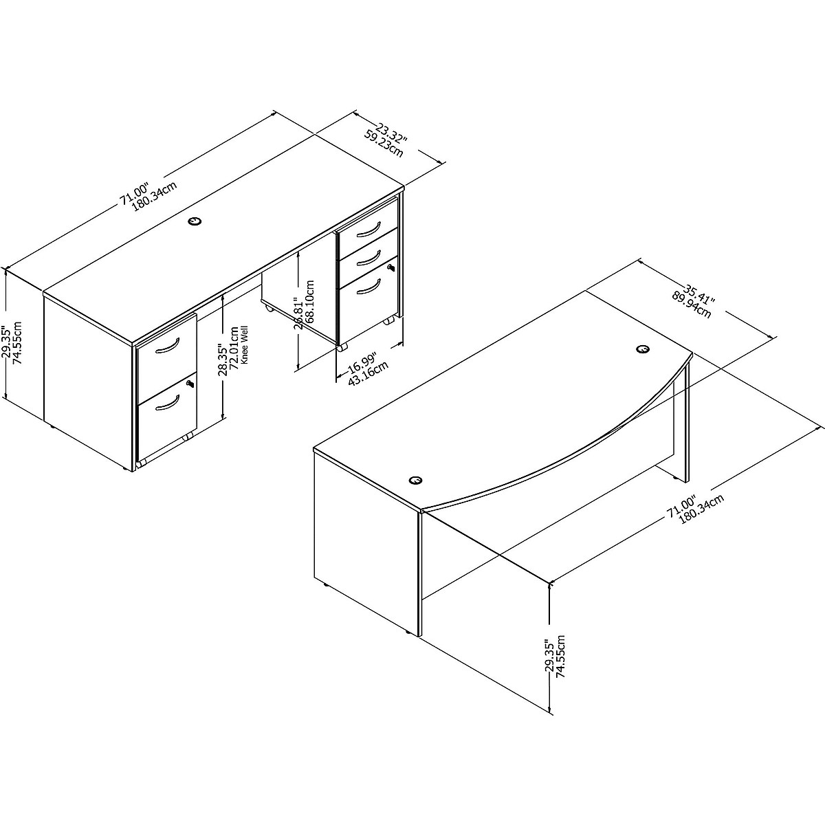 Bush Furniture BSHSTC009SG Studio C Storm Gray 72W x 36D Bow Front Desk, Credenza and File Storage