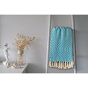 Turquoise Throw Blanket | Throw Blanket for Couch Sofa | Throw Blanket for Bedroom | Farmhouse Throw Blanket | Cozy Lightweight Decorative Throw for Bed | Living Throw Blanket | Knit Throw Blanket