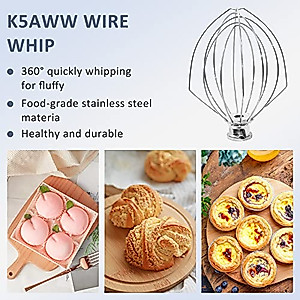 Mixer Aid Attachments Including K5AB Coated Flat Beater&K5ADH Dough Hook for Kitchen Stand Mixer&K5AWW Wire Whip Perfect for 5 Quart Kitchen Mixers Aid Attachments by MIFLUS