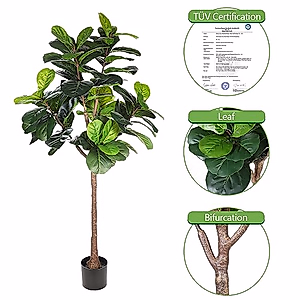 ​Realead 5ft Fiddle Leaf Fig Tree Artificial - Large Fake Fig Leaf Tree with 78 Leaves - Tall Faux Plants in Plastic Nursery Pot for Modern Home Office Living Room Indoor Decor
