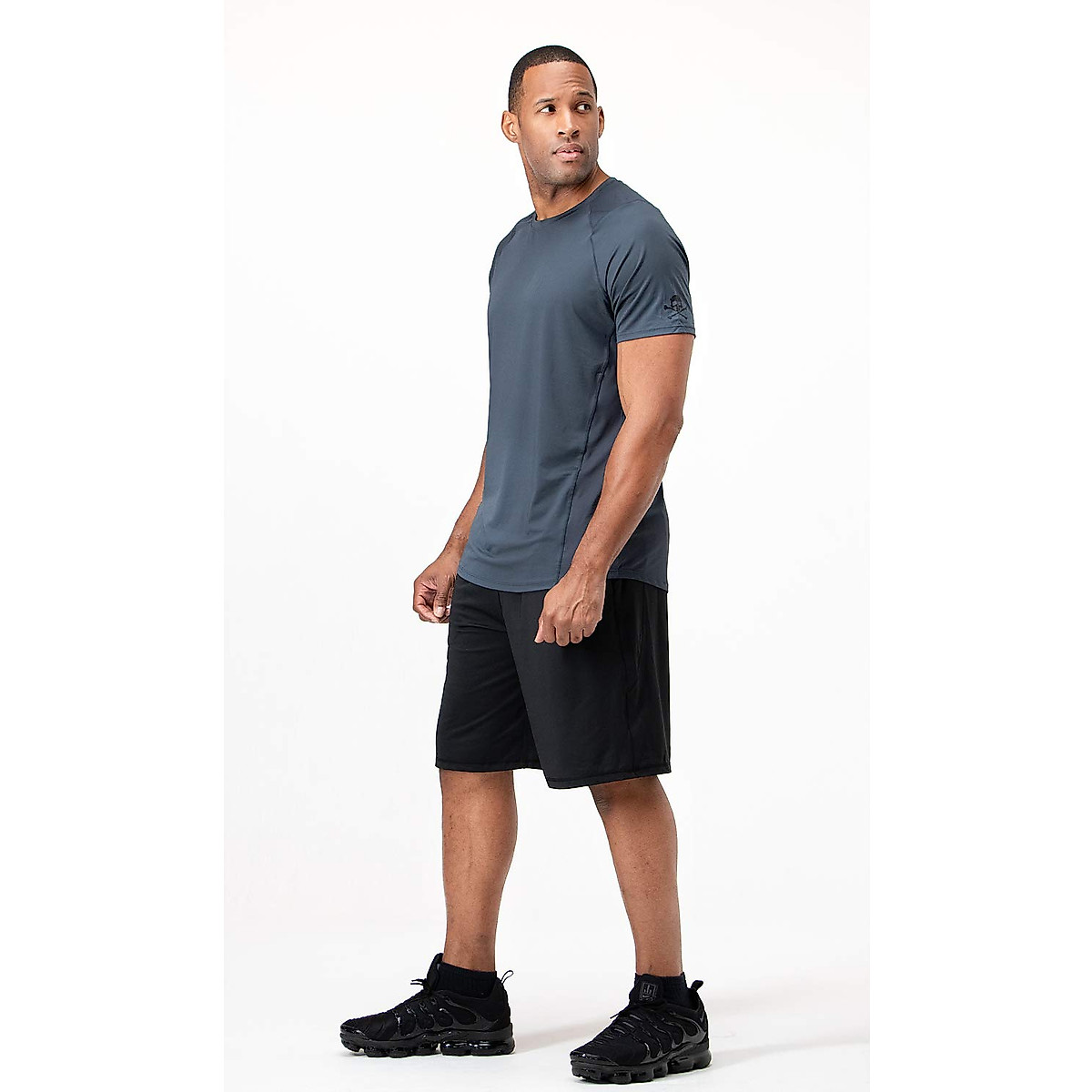DEVOPS Men's 3-Pack Quick Dry Short Sleeve T-Shirt Sun Protection Running Athletic Workout Active Shirts (Medium, Charcoal/Navy/Steel)