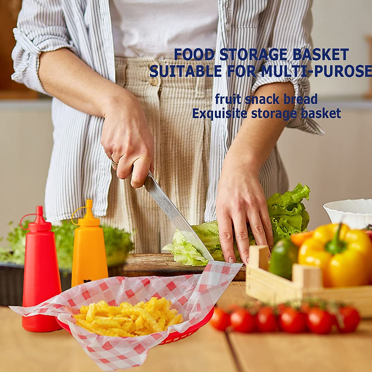 Cezoyx 50 Pack Red Fast Food Basket, 8.9 x 5.6 x 1.5 inch Oval Bread Fry Baskets Plastic Food Serving Tray for Fast Food Restaurant Supplies, Deli Serving, Chicken, Burgers, Sandwiches, Fries