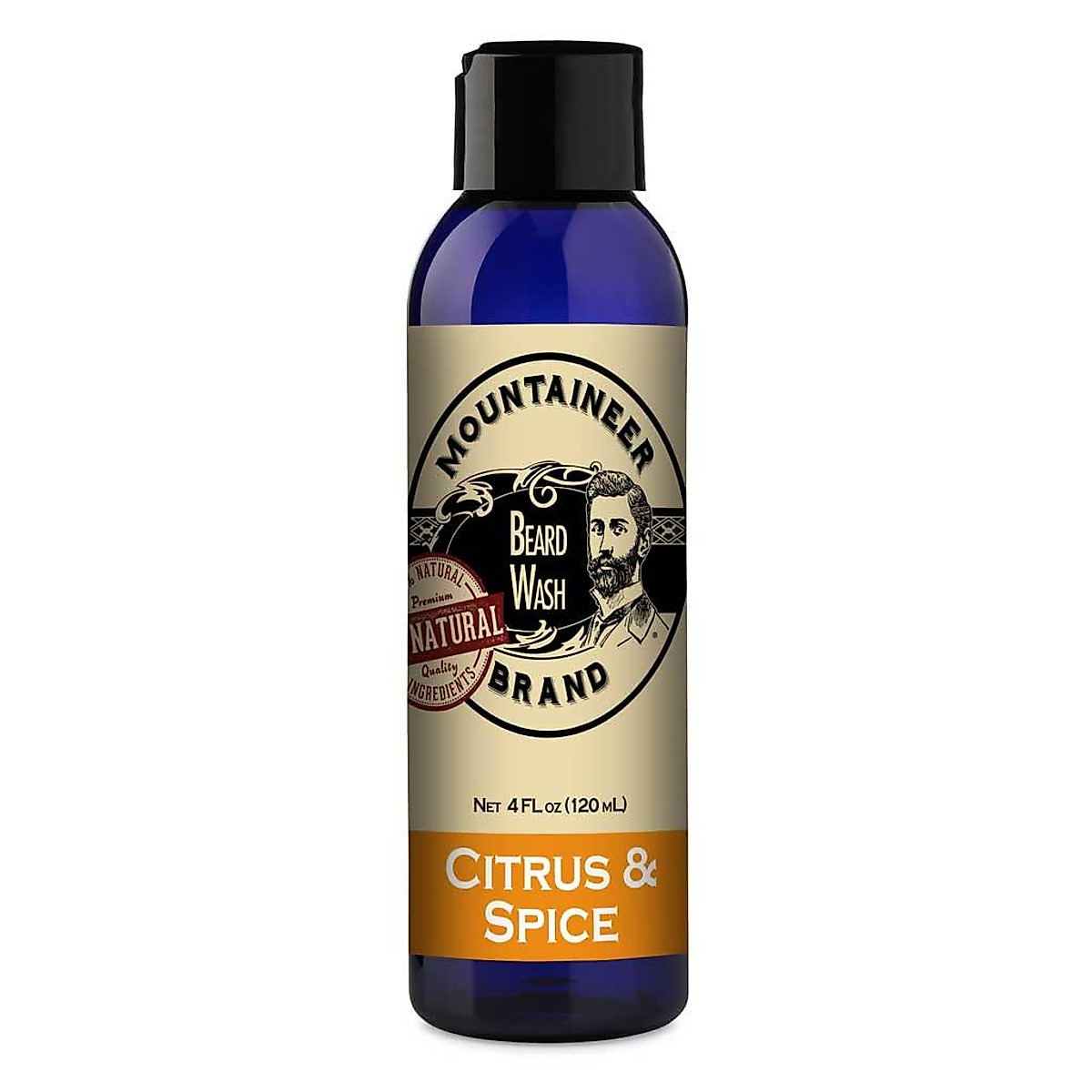 Mountaineer Brand Beard Wash For Men | 100% Natural Beard Shampoo | Thick Cleaning Softening Lather for Hair and Skin | Hydrate and Detangle | Grooming Treatment | WV Citrus & Spice Scent 4oz