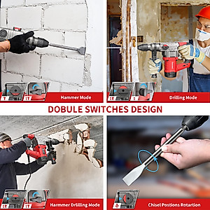 Rotary Hammer Drill, Revvstark 13 Amp 1-1/4 Inch SDS-Plus Heavy Duty Rotary Hammer Drill Powerful, Safety Clutch 4 Functions, Vibration Control Including Grease, Chisels, Drill Bits and Case