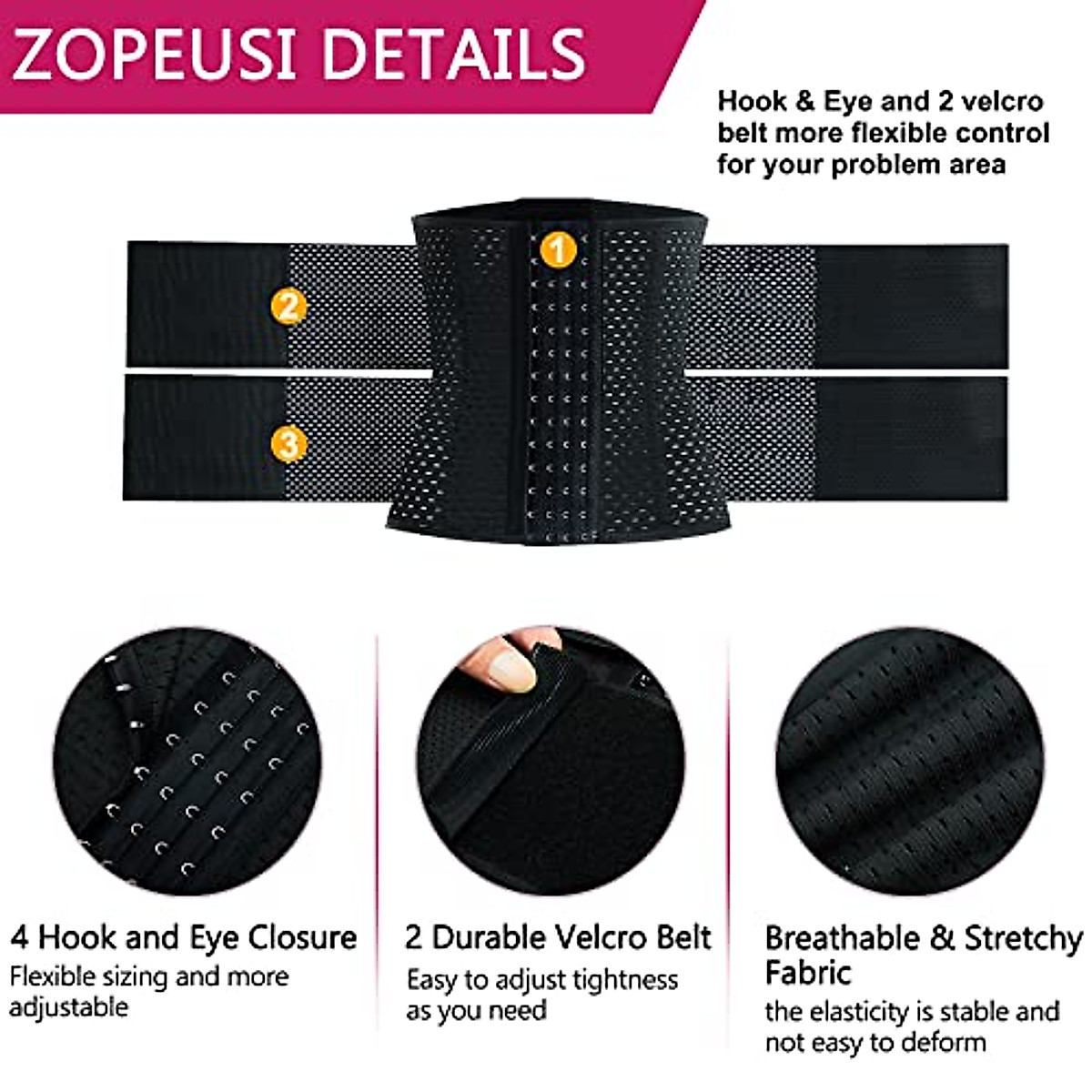 ZOPEUSI Waist Trainer For Women Waist Cincher Trimmer Sport Girdle Underbust Corset Tummy Control Hourglass Body Shaper Black