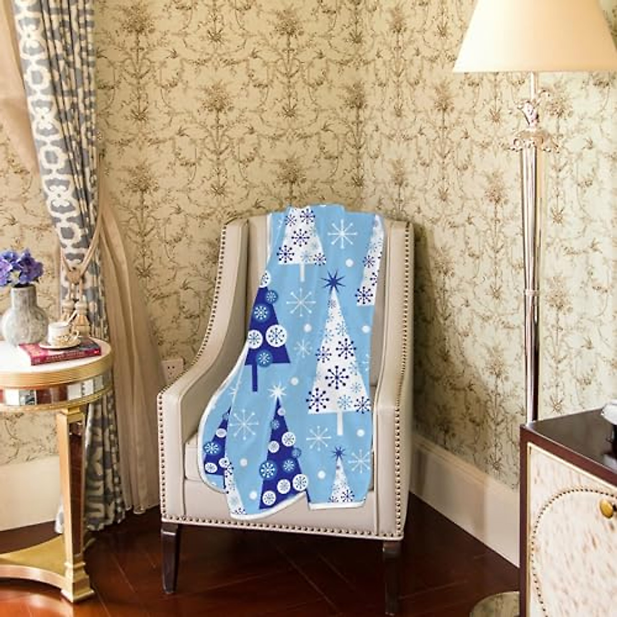 DreamBay Throw Blanket for Couch Sofa Bed Blue Christmas Tree Pattern Lightweight Blankets for Home Office Camping Travel Cozy Blanket 50x60 inches Washable