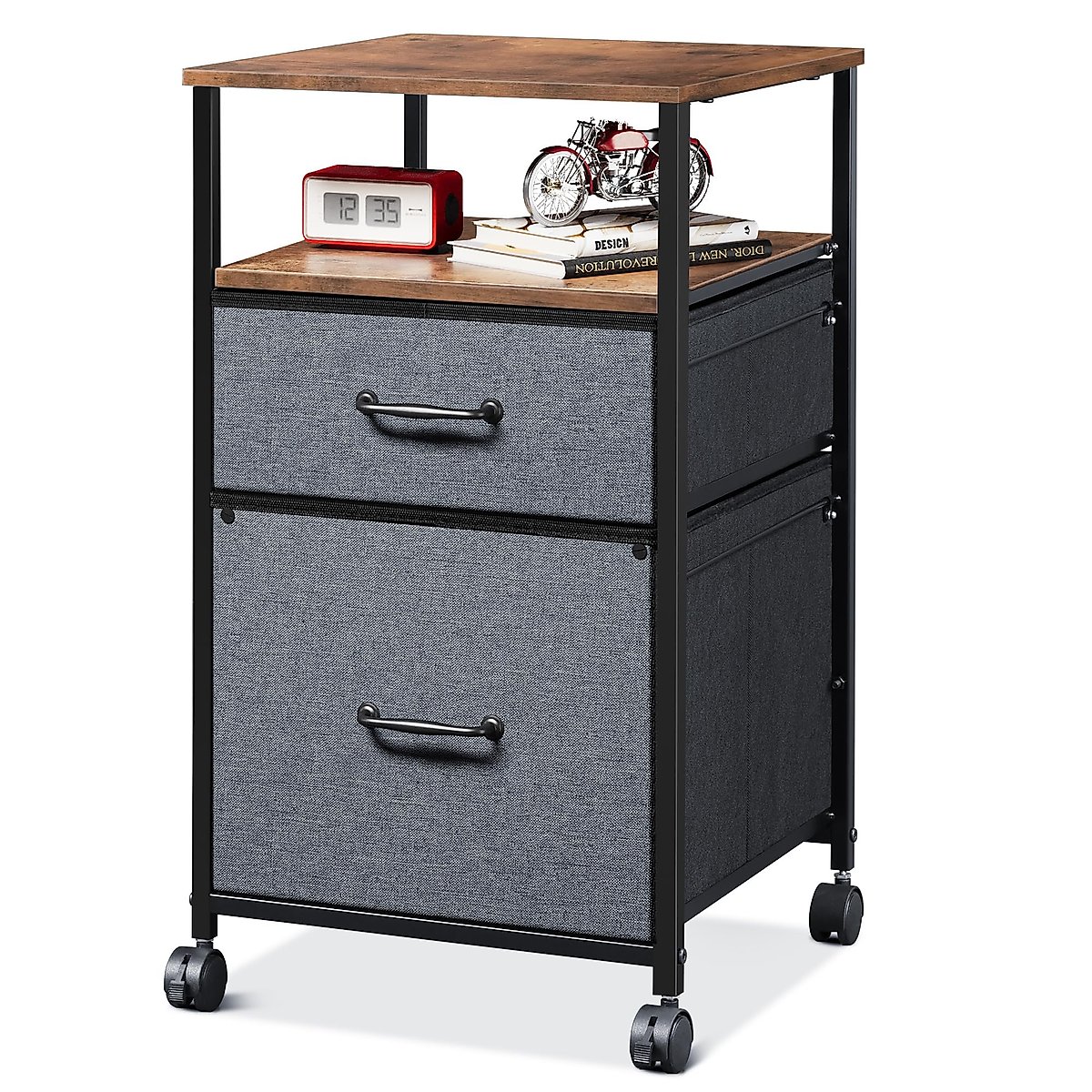 DEVAISE Mobile File Cabinet, Rolling Printer Stand with Open Storage Shelf, Fabric Vertical Filing Cabinet fits A4 or Letter Size for Home Office, Rustic Brown