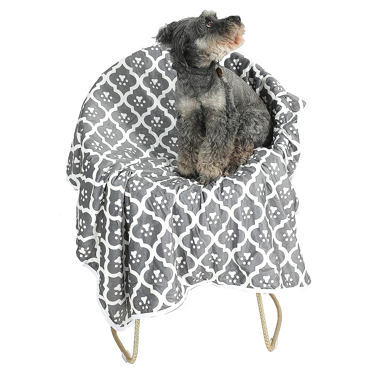 LUCKITTY Waterproof Dog& Cat Blankets,Suit UP to 20 LBS Small Pets,Paw Print Washable Puppy Blanket for Couch,Car,Bed Protection,Reversible Fluffy Sherpa Fleece Plush Pet Throws,22Wx30L,Grey