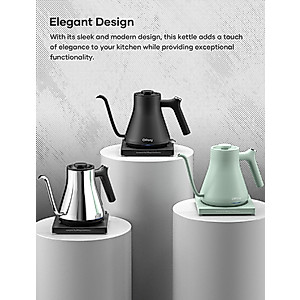 Gooseneck Electric Kettle, Offacy Gooseneck Kettle with 100% Food Grade 304 Stainless Steel, Pour Over Kettle & Coffee Kettle, Tea Kettle 1200 Watt Quick Heating, 0.9L, Stainless Steel