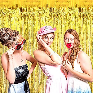 8 Pack Gold Tinsel Foil Fringe Curtain Backdrop, 3.28Ft x 8.2Ft Metallic Streamers for Photo Booth Birthday Wedding Bridal Shower Bachelorette New Year Party Thanksgiving Christmas Decorations
