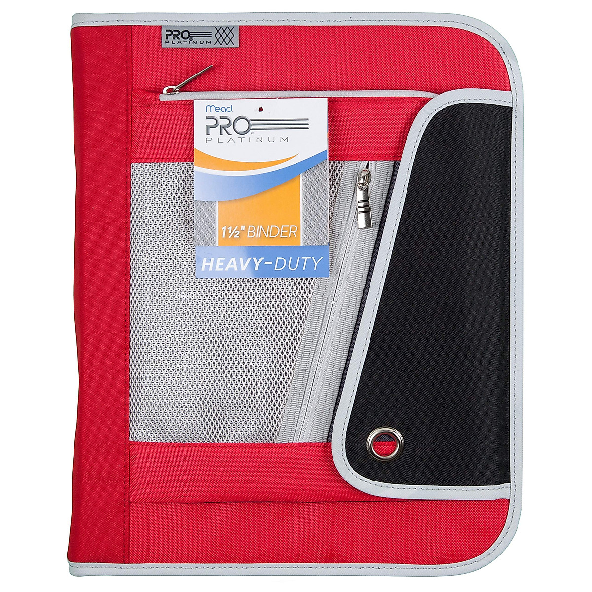 Mead PRO Platinum Zipper Binder with Interior Expanding File, 1-1/2 Inch 3 Ring Binder, Heavy Duty, Red (88006)