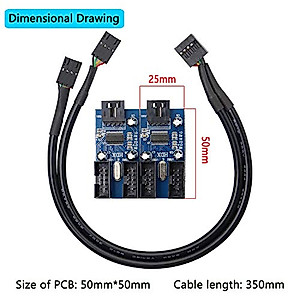 Motherboard USB 9 Pin Header Hub Male 1 to 2/4 Female USB 2.0 Splitter Extension Cable, USB 9-pin Internal Cable 9 pin Connector Adapter for Port Multiplier (35cm)