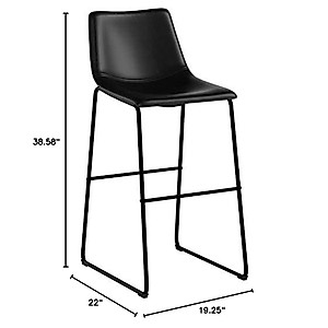Walker Edison Douglas Urban Industrial Faux Leather Armless Bar Chairs, Set of 2, Black