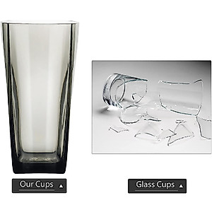 ALIMOTA 20-Ounce Reusable Drinking Glasses, Clear Shatterproof Plastic Tumblers with Cleaning Brush, Shatterproof Acrylic Glasses Drinkware, BPA Free, Set of 8 (20 Oz, Gray)