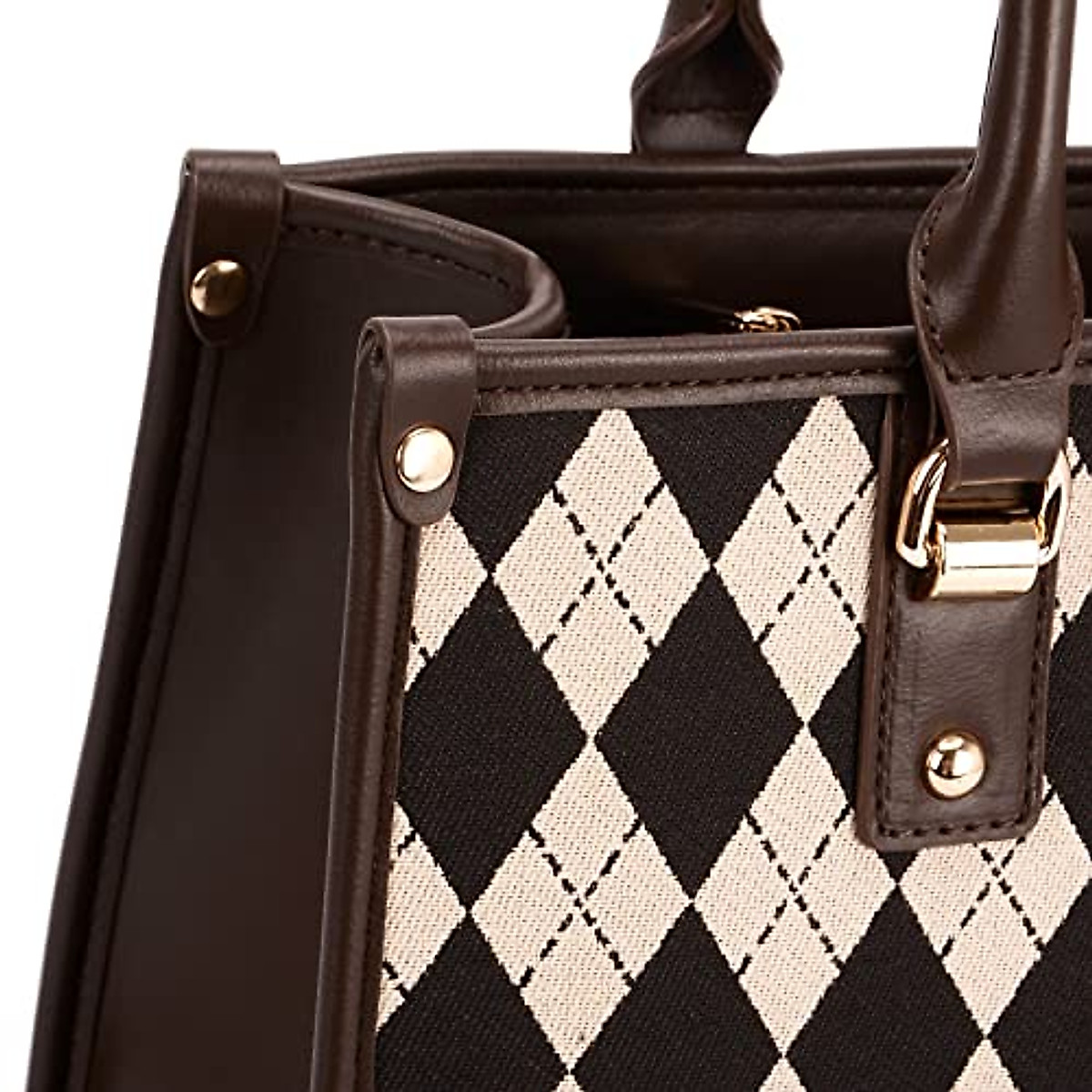 DAVID JONES Paris Fashion Checker Print Handbag Women Office Casual Party Tote Bag - Brown