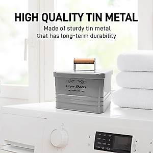 ELITAPRO Dryer Sheets Holder for Laundry Room - Farmhouse Dryer Sheet Box with Lid - Laundry Room Decor & Accessories - Metal Dryer Sheet Container for Laundry Room Organization & Storage (Khaki)