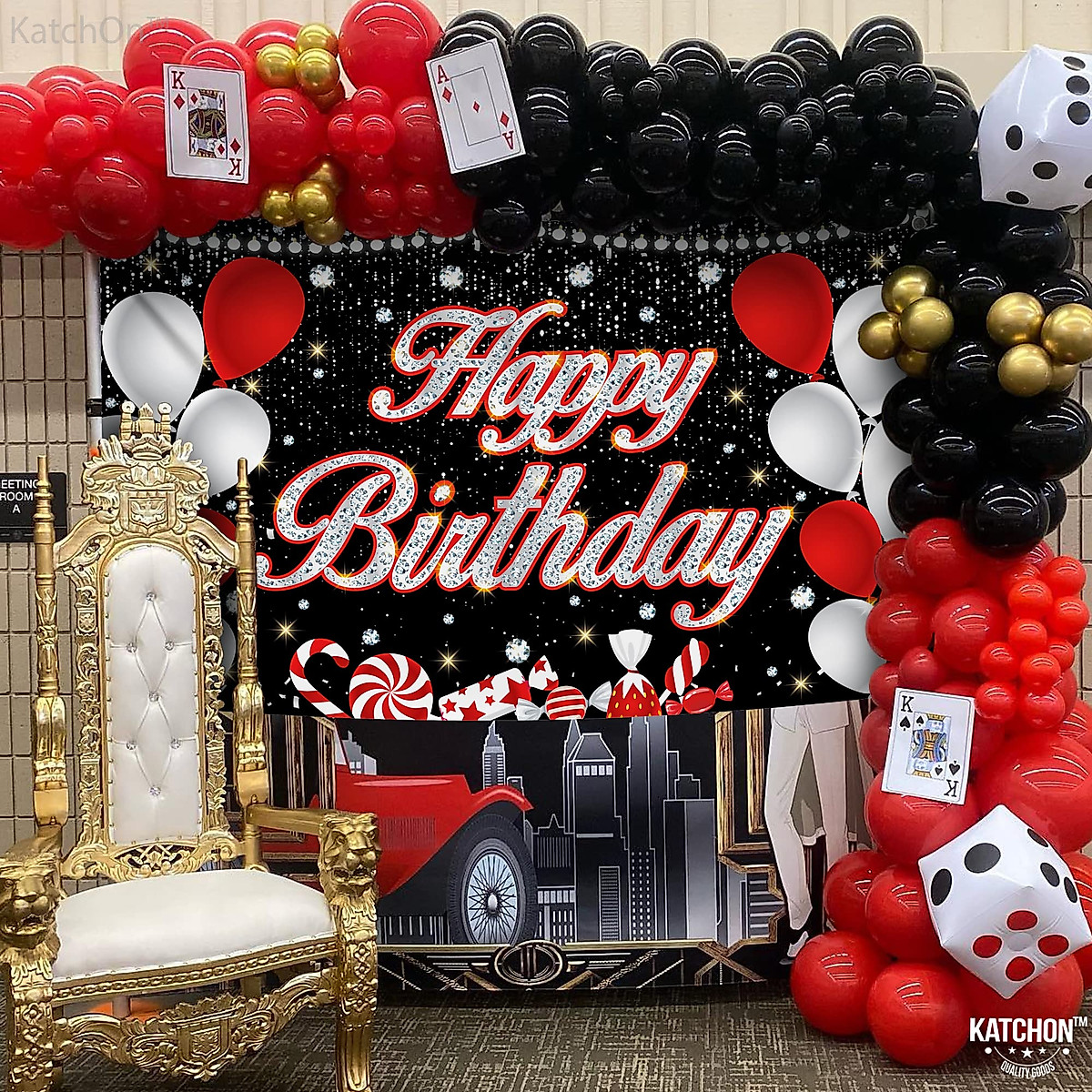 KatchOn, XtraLarge Red Happy Birthday Banner - 72x44 Inch | Red and Black Birthday Decorations | Happy Birthday Banner Red and Black | Happy Birthday Sign for Backdrop | Birthday Party Decorations