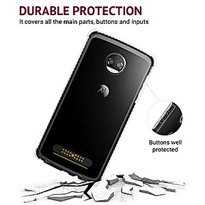 Casewe – Motorola Moto Z2 Force Flexible TPU Protective Bumper Case Cover/Compatible with Moto Mods - Black & Clear