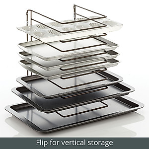 mDesign Metal Wire Organizer Rack for Kitchen Cabinet, Pantry, Shelves - Holder with 11 Slots for Skillets, Frying Pans, Lids, Cutting Boards, Vertical or Horizontal Placement - Extra Large - Bronze