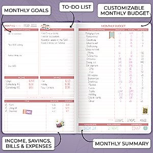 Skyline Budget Planner – Undated Monthly Budgeting Book & Money Expense Tracker – Financial Notebook to Track Personal & Household Finances – Simple Budget Journal – A5 Size, Hardcover (Purple)