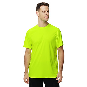 Mens Soft Classic Performance T Shirts for for Running, Fishing, Hiking,Causal Short Sleeve HI VIZ Yellow-XL