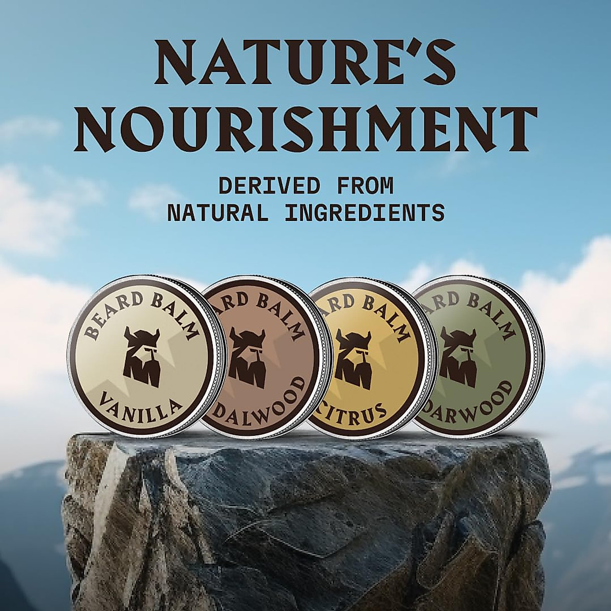 Striking Viking Beard Balm for Men - Leave-In Beard Conditioner with Naturally Derived Butter, Argan & Jojoba Oils, Citrus Vanilla Sandalwood Cedarwood Scents, 1 Ounce (Pack of 4) - Mustache Wax