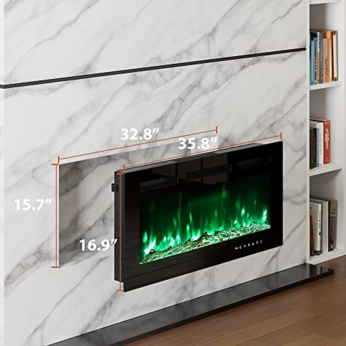 36" Electric Fireplace Inserts Wall Mounted Fireplace with [3D Flame] [Wall Mounted] [Remote Control] for The Living Room Bedroom Indoor, Black