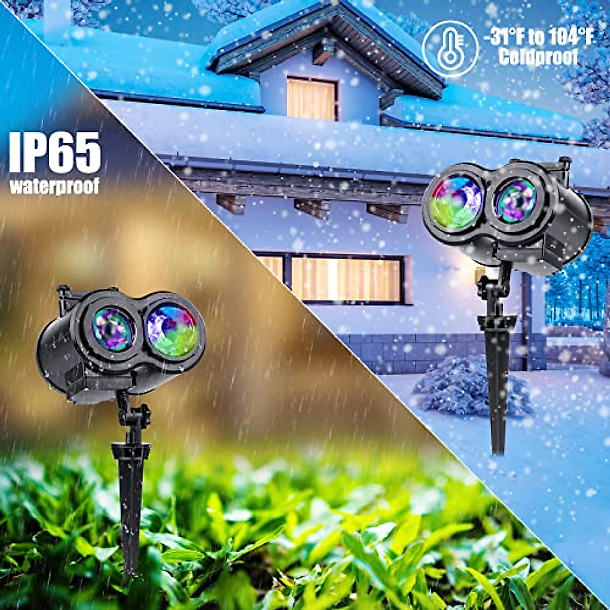 Christmas Projector Lights Outdoor - 2-in-1 3D Ocean Wave & Patterns LED Landscape Holiday Night Lights Waterproof with RF Remote Control Timer for Halloween Xmas Party Garden Decorations