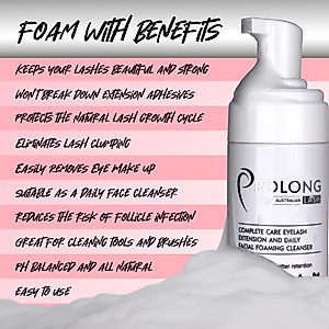 Eyelash Extension Shampoo & Brush - Large 100ml Bottle - Gentle Foaming Cleanser Lash Wash for Extensions and Natural Lashes - Safe Daily Makeup Remover - Paraben & Sulphate Free - Salon & Home Use