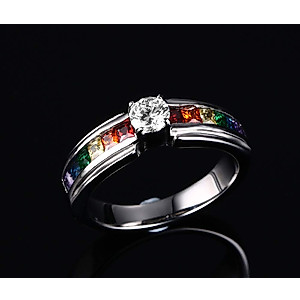 VNOX Stainless Steel Gay Pride Rainbow CZ Relationship Engagement Promise Rings Weeding Band for Lesbian,Size 8