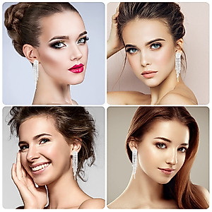 Yolev Long Tassel Earrings Crystal Chandelier Earring Bohemian Rhinestone Fringe Chain Earring Bridal Jewellery Silver Tassel Drop Dangle Earrings Crystal Statement Dangle Earrings