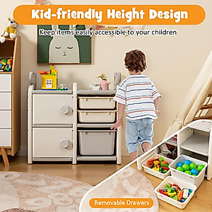 HONEY JOY Kids Toy Storage Organizer with Bins, Toddler Toy Chest & Bookshelf with Enclosed Cabinets & Pull-out Drawers, Multipurpose Storage Bookcase Cabinet for Playroom, Bedroom, Kindergarten, Gray