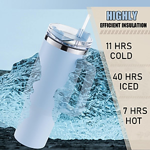 Xereizo 40 oz Tumbler with Handle and Straw, Leak Proof Stainless Steel Insulated Travel Coffee Tumbler Cups Lid and Straw, Iced for 40 Hours Cupholder Friendly Water Bottle Mug, Glacier, Light Blue