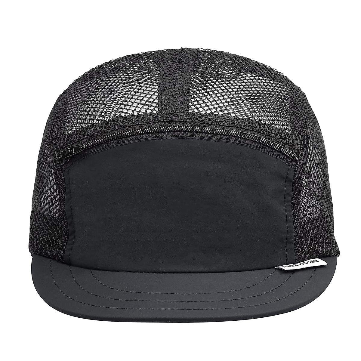 Croogo 5 Panel Short Bill Cap Flat Brim Mesh Baseball Caps Trucker Hat Cooling Breathable Quick Dry Sport Hats,Black-GD16