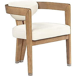 Meridian Furniture Carlyle Collection Modern | Contemporary Dining Chair, Solid Wood Finish, Soft Faux Leather, Brushed Chrome Accents, 24" W x 23.5" D x 29" H, Cream