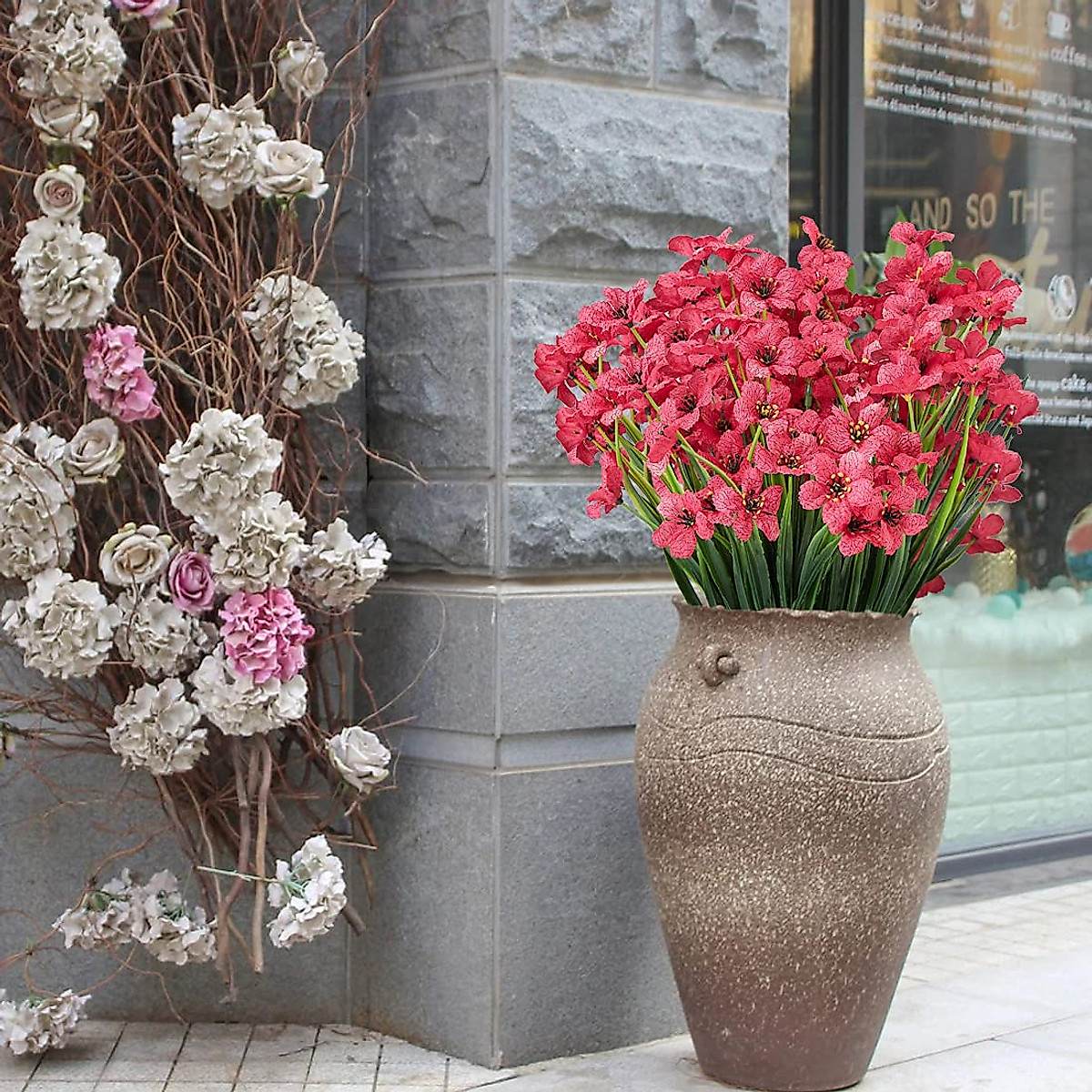 URSTOUD 6 Bundles Artificial Orchid Flowers, Fake Artificial Greenery UV Resistant No Fade Faux Plastic Flowers for Wedding Bridal Bouquet Indoor Outdoor Home Garden Kitchen Office Table Vase(Fuchsia)