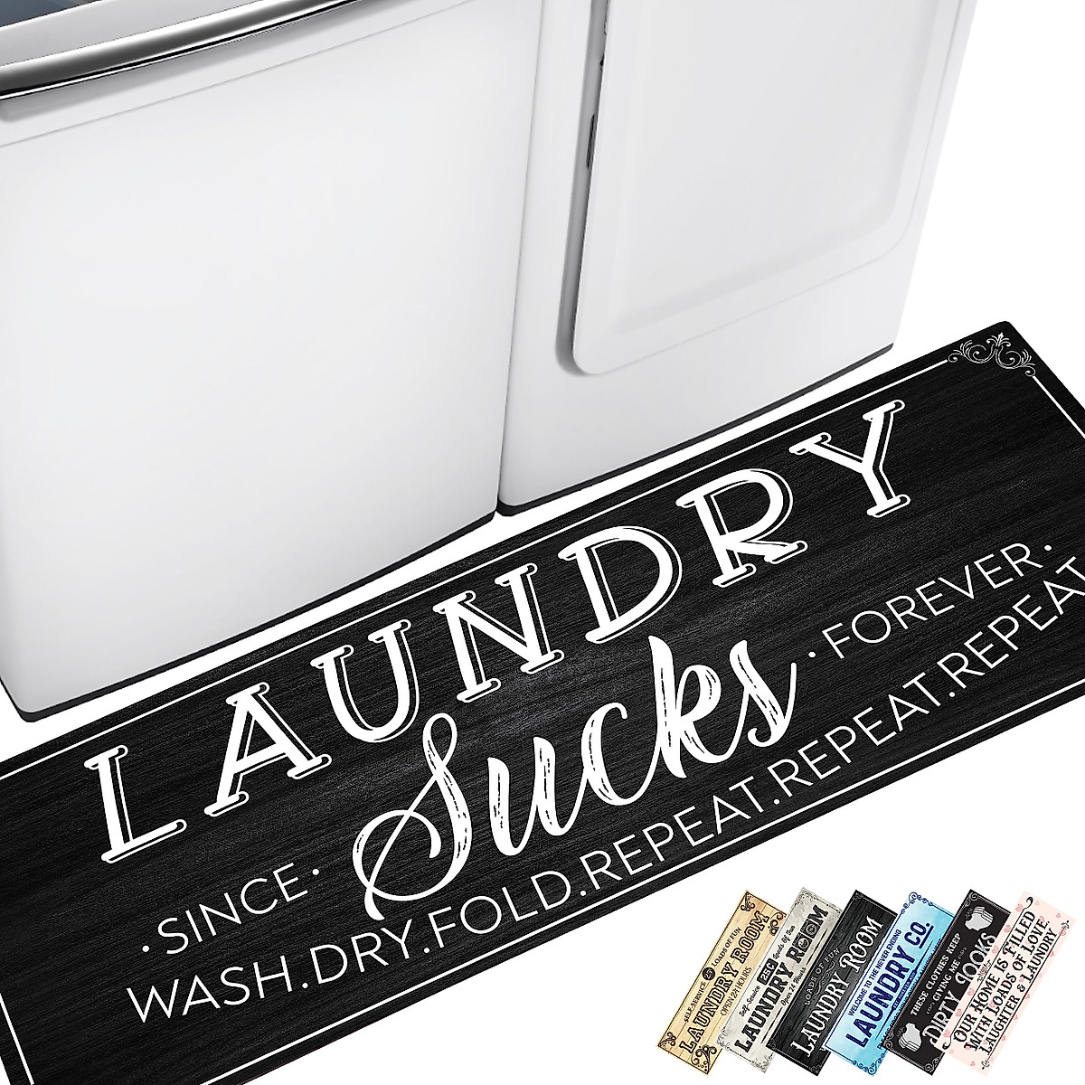 Tapeera Laundry Room Rug Runner - 20" x 59" Non-Slip Rubber Backing Laundry Rugs for Laundry Room - Farmhouse Laundry Mat Bathroom Laundry Room Decor - Laundry Room Mat for Floor (Laundry Sucks Black)