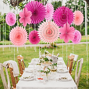 PAPER JAZZ Paper Flowers Hot Pink Paper Flowers Decorations for Wall Hanging Paper Fans for Wedding Floral Backdrop Decor Bridal Shower Birthday Party Decorations Pack of 11