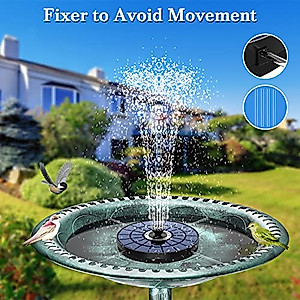 AMZtime LED Solar Fountain Pump 5.5W with Color LED Lights and 2000mAh Battery, 7 Nozzles Solar Bird Bath Fountain Pump, for Outdoor, Garden, Pond, Bird Bath, Swimming Pool