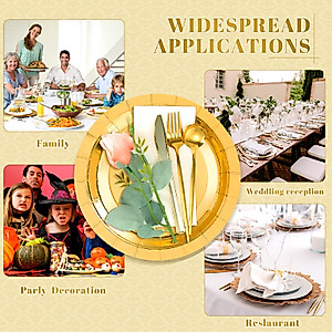 Patelai 120 Pcs Wedding Disposable Charger Plates Bulk 13 Inch Charger Dinner Plate Paper Cardboard Charger Service Plates Round Dinner Charger for Bridal Party Baby Shower Table Setting (Gold)