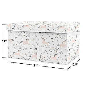 Sweet Jojo Designs Unicorn Girl Small Fabric Toy Bin Storage Box Chest For Baby Nursery or Kids Room - Blush Pink Grey and Gold Flowers and Stars